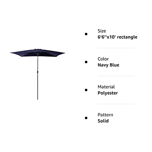 FLAME&SHADE 6.5 x 10 ft Rectangular Outdoor Market Patio Table Umbrella with Tilt, Navy Blue