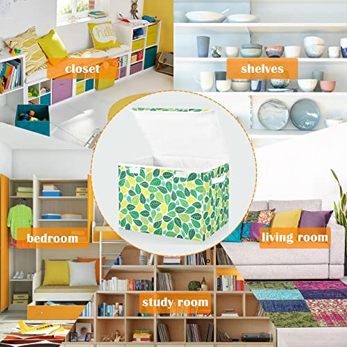 CaTaKu Abstract Leaf Storage Bins with Lids and Handles, Fabric Large Storage Container Cube Basket with Lid Decorative Storage Boxes for Organizing Clothes