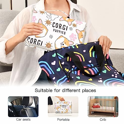 Cute Corgi Portable Baby Changing Pad Diaper Changing Table Pad Foldable Waterproof Travel Changing Station with Built-in Pillow for Baby Newborn Essentials