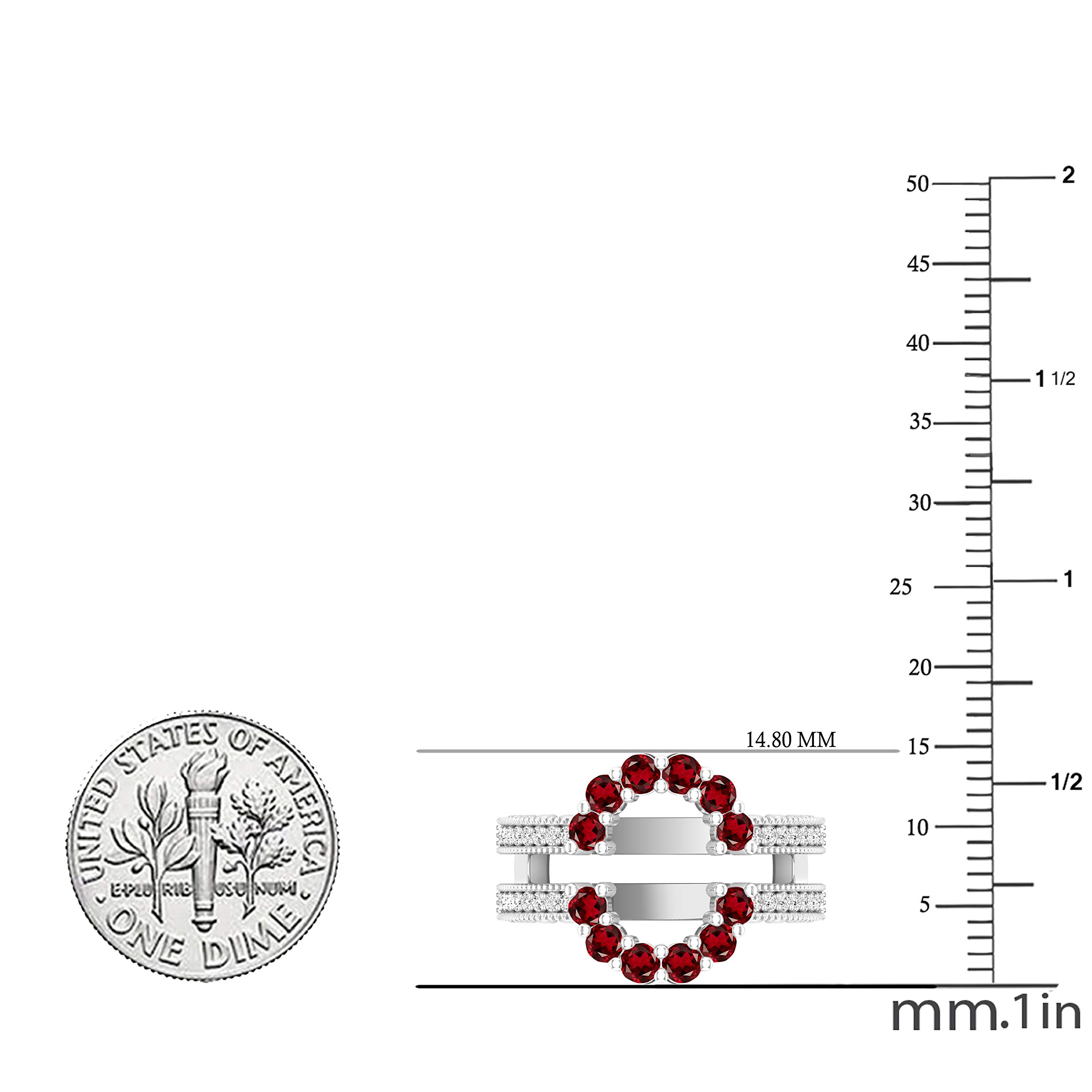 Dazzlingrock Collection Round Garnet & White Diamond Women Enhancer Guard Double Wedding Ring, Sterling Silver, Size 7