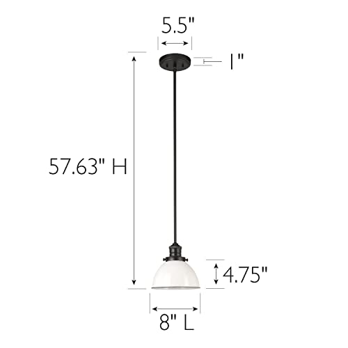 Design House 588327 Savannah Farmhouse 1-Light Indoor Pendant Dimmable White Metal Shade for Kitchen Island Bar Dining Room, Matte Black
