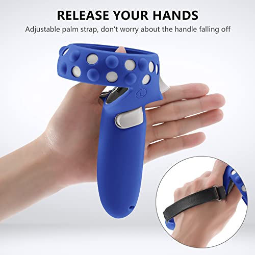 Compatible with Oculus Quest 2 Accessories, Silicone Face Cover, VR Shell Cover, Touch Controller Lengthening Grip Cover with Battery Opening Adjustable with Knuckle Straps Dark Blue