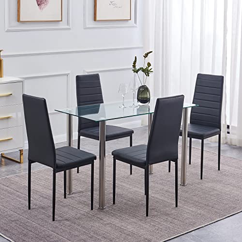 Clear Glass Dining Table 45.3" * 23.6" * 29.5", Rectangular Kitchen Table with Tempered Glass Tabletop and Chrome Legs, Clear Glass Kitchen Table for Restaurant, Apartment and Small Space