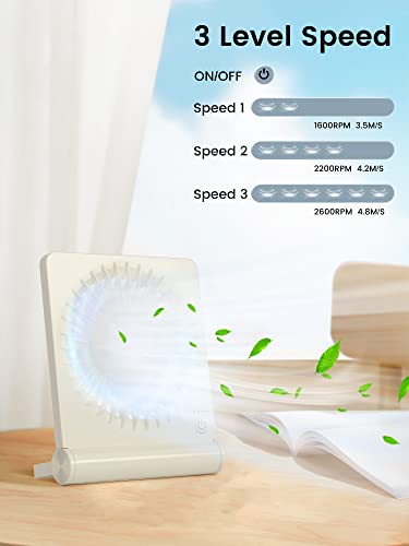 FERRISA Desk Fan, Small But Powerful, Portable Fan Battery Operated, 220° Tilt Folding Ultra Quiet Person Mini Fan, Strong Wind, 3 Speed Adjustable For Home Office Desktop Travel Camping (Beige)