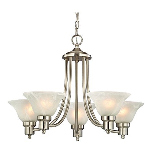 Design Classics Lighting Satin Nickel Modern Hanging Chandelier Light Fixture with Alabaster Glass Shades