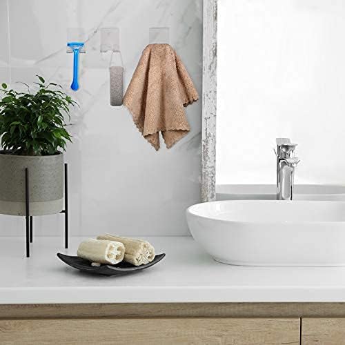 JWCE. Razor Holder Hooks Shower Hook with Acrylic Adhesive for Razor Bathroom Kitchen Organizer for Razor Plug Towel (Clear-8pcs)