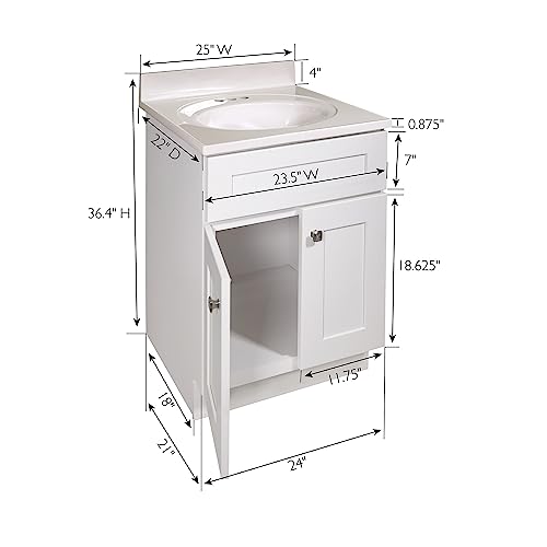 Design House 584870 Bath Shaker 2-Door Bathroom Vanity with Cultured Marble White Top, 4-Inch Centerset, 2 Piece