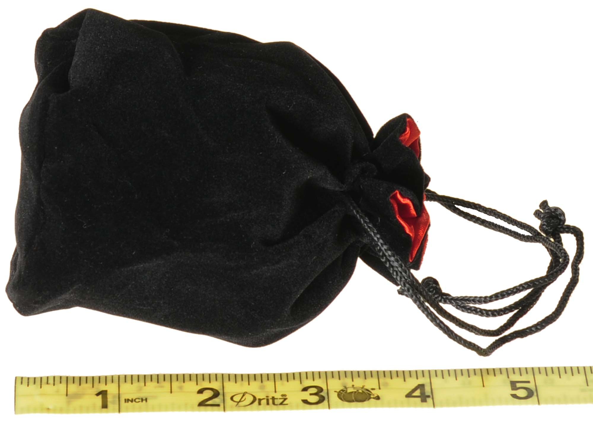 Deluxe Games and Puzzles Drawstring Dice Pouches, Black Velvet, Red Satin Lined, 3 x 5 Inches, Bundle of 4 Pouches