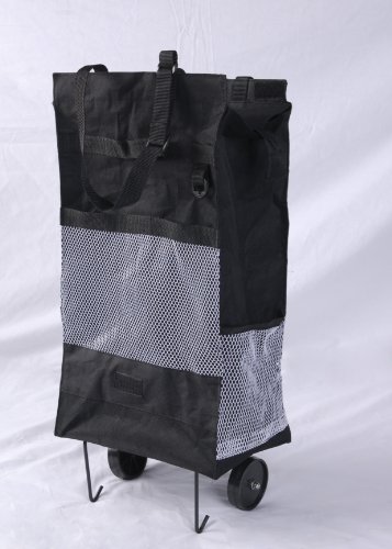 J&J Home Fashion Wheeled Shopping or Laundry Cart-Black