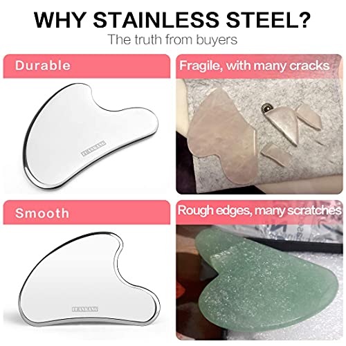FUANKANG Gua Sha Facial Tools Stainless Steel Scraping Massage Tool for Face Stainless Steel Gua Sha Tool with Travel Pouch