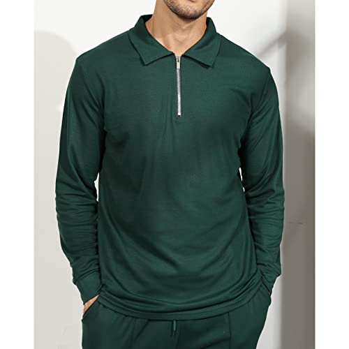 Aulemen Men's 2 Piece Tracksuits Outfits-Casual Long Sleeve Zip Polo Sweatsuits Set For Men Green XL