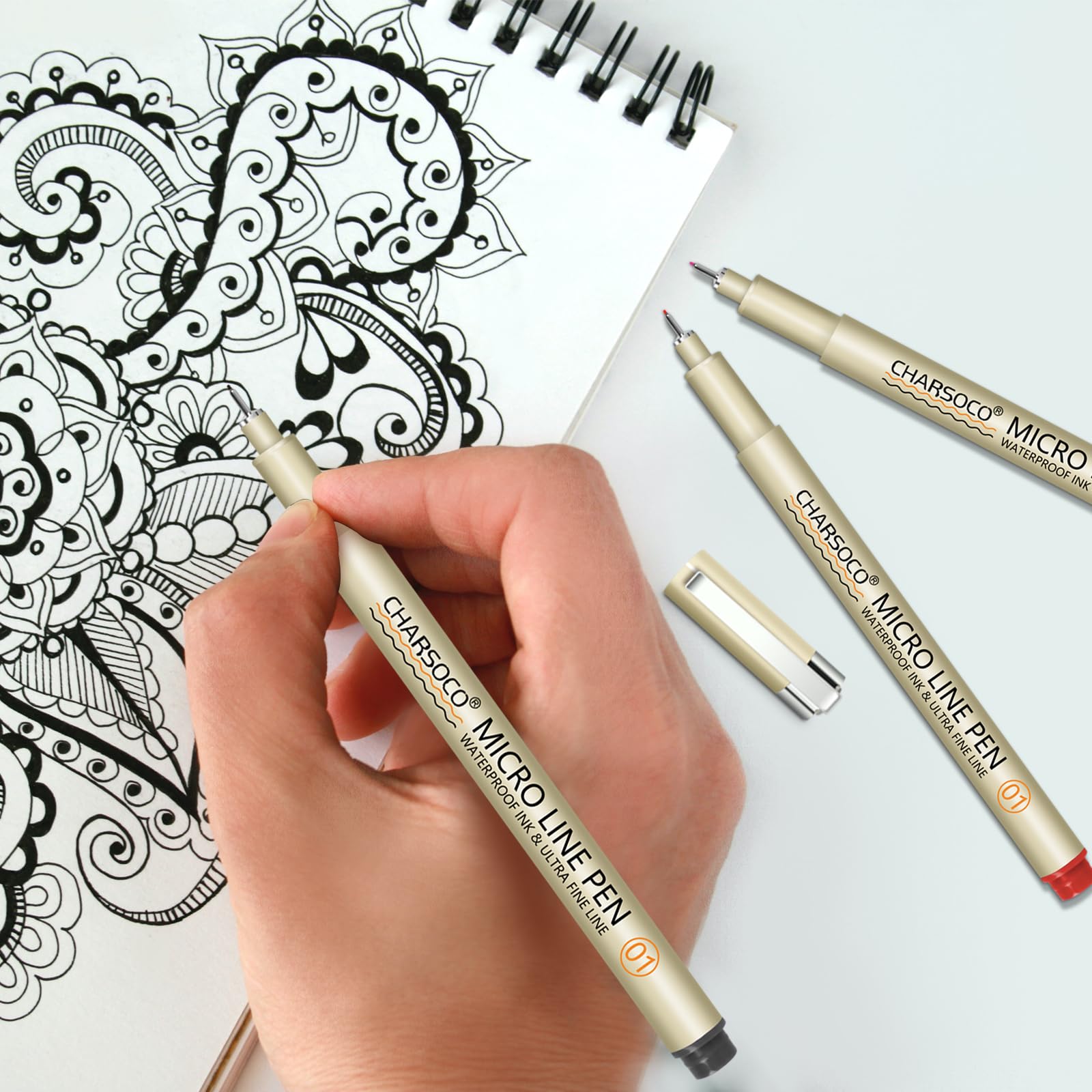 CHARSOCO 01 Micro Pen, Fine Point Pen with 12 Colors, Waterproof Archival Ink, 0.25mm Fineliner Ink Pens for Artist Illustration, Sketching, Anime, Manga, Technical Drawing and Scrapbooking