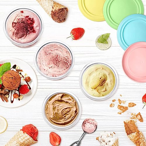 EVANEM 2/4/6PCS Creami Pint Containers, for Ninja Creami Pint,16 OZ Creami Pints Bpa-Free,Dishwasher Safe for NC301 NC300 NC299AM Series Ice Cream Maker,Pink+Blue-2PCS