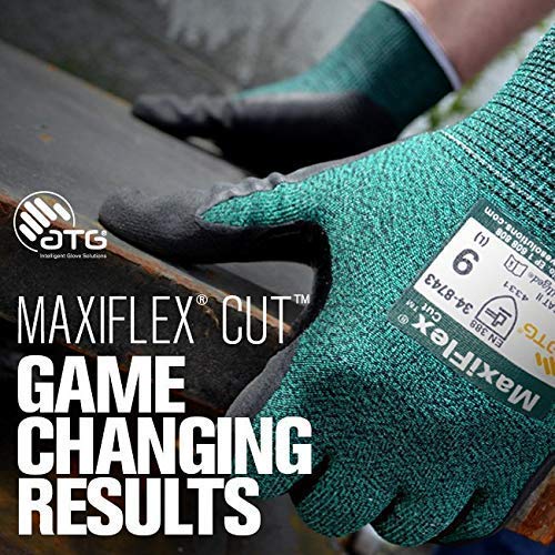 MaxiFlex Cut 34-8743 Cut Resistant Nitrile Coated Work Gloves with Green Knit Shell and Premium Nitrile Coated Micro-Foam Grip on Palm & Fingers