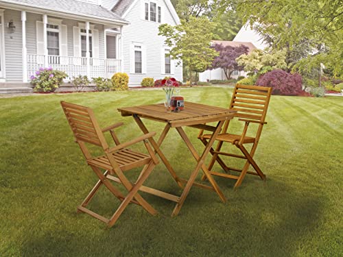 East West Furniture SEBS3CANA Selma 3 Piece Patio Bistro Outdoor Set Contains a Square Acacia Wood Coffee Table and 2 Folding Arm Chairs, 26x26 Inch, Natural Oil