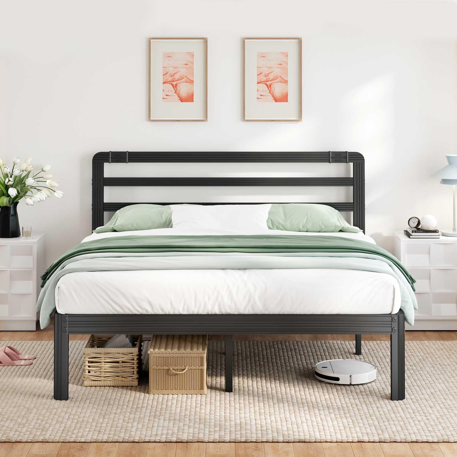 BOSRII Premium Quality Full Size Bed Frame - Reinforced Thickened Profile for Unmatched Strength and Durability - Sturdy Construction for Long-Lasting Support and Comfort——14 Inch High
