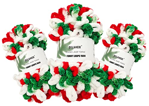 DDL&HEXI 3 Skeins of Loop Yarn Finger Knitting Yarn (605 Christmas)