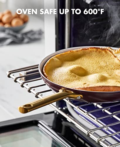 GreenPan Reserve Hard Anodized Healthy Ceramic Nonstick 8" and 11" Frying Pan Skillet Set, Gold Handle, PFAS-Free, Dishwasher Safe, Oven Safe, Merlot Red