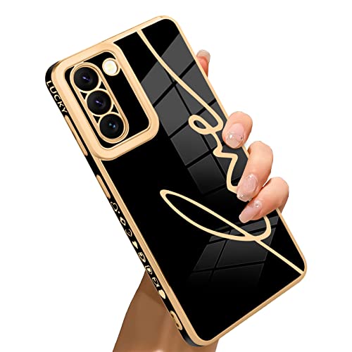 Bonoma Compatible with Samsung Galaxy S21 Case Love Letter Graphic Plating Electroplate Luxury Elegant Case Camera Protector Soft TPU Shockproof Protective Back Cover Galaxy S21 Case -Black