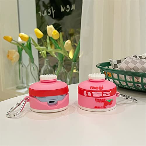 Compatible with Samsung Galaxy Buds2 pro/Buds Live/Buds pro/Buds 2 Charging Box,3D Pink Strawberry Flavor Juice Milk Drink Bottle Silicone Earphone case with Hook