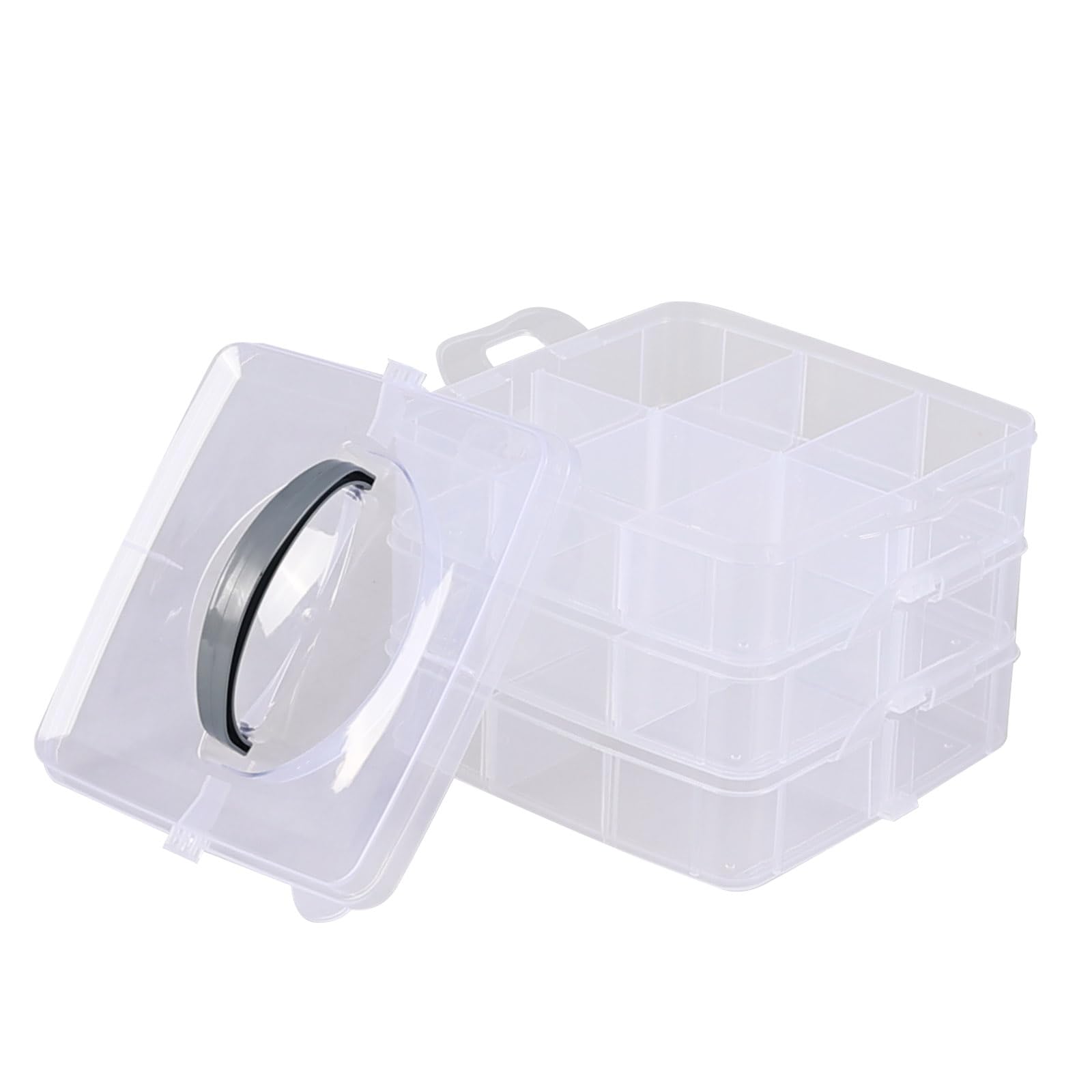 Bringer 3-Tier Small Clear Stackable Storage Container Box with Dividers-18 Compartments, Plastic Craft Storage Organizer Box, 2-Pack