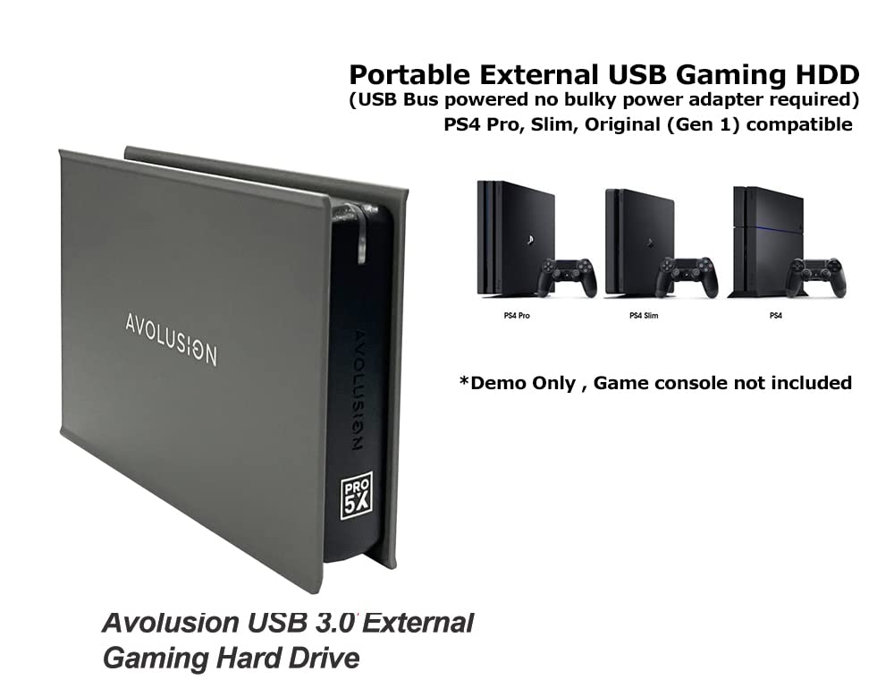 Avolusion Mini Pro-5X 3TB USB 3.0 Portable External Gaming Hard Drive - Grey (for PS4, Pre-Formatted) - 2 Year Warranty