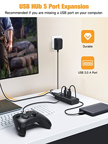 USB Hub 3.0 Powered, ikuai 5-Port Multiple USB Port Splitter, USB 3 Powered Hub, High-Speed Portable USB Port Expander, Charging Supported, 24W Power Adapter for Laptop and PC (RSW-A35B)