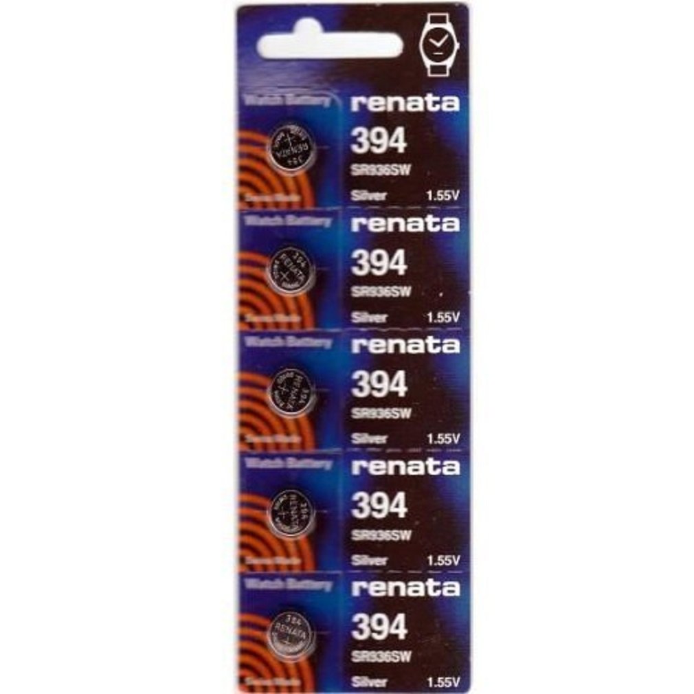 Renata Watch Battery Swiss Made Renata 394 or SR936SW Or AG9 1.5V (5 Batteries, SR 936 SW)