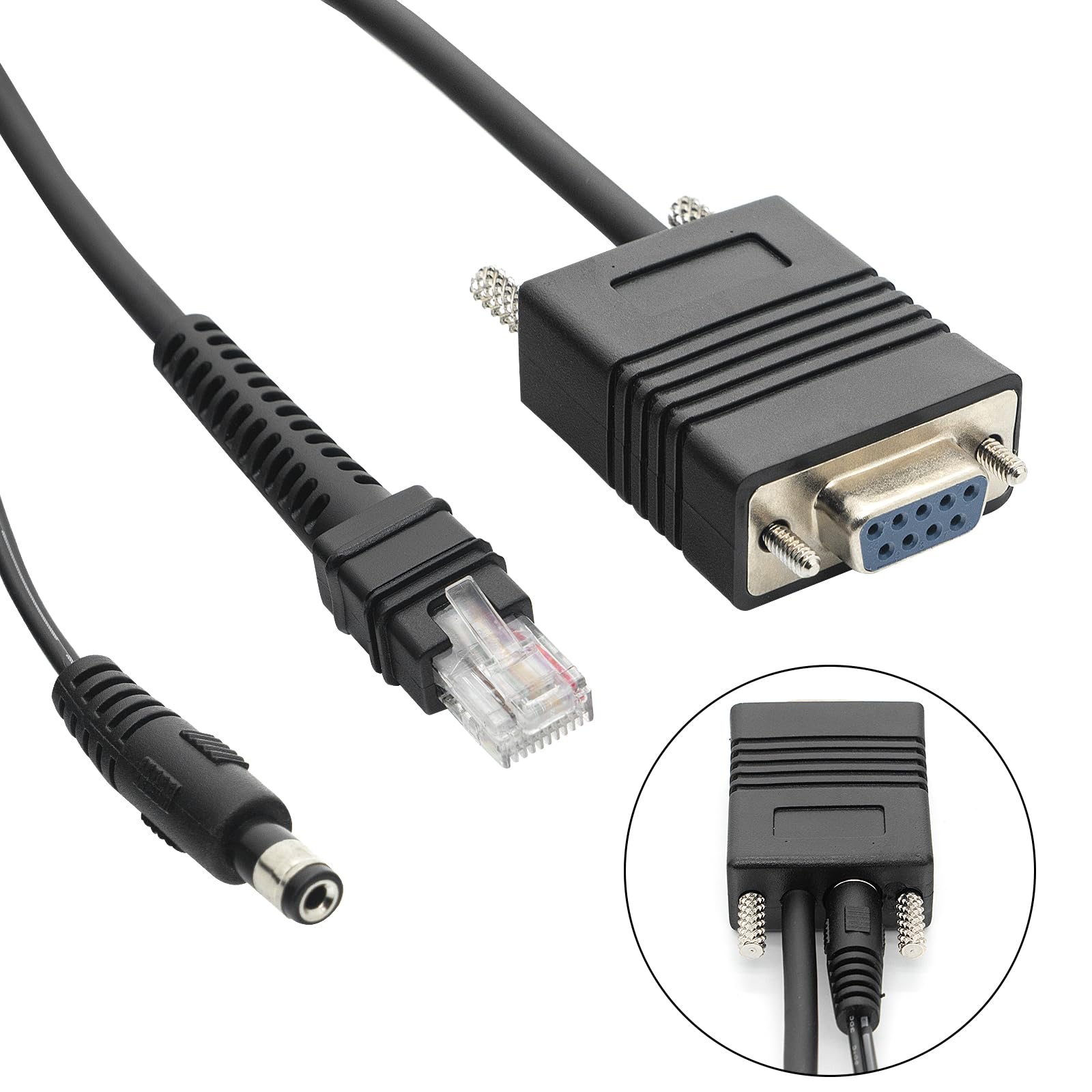 CARPSDZY DS3678 RS232 Serial Cable with 12V Power Supply for Zebra DS3608 DS3678 LI3608 LI3678 Handheld Barcode Scanner, RJ-45 Interface to DB9 Female Connector, 6.5FT(2M) Straight, 9 Pin, 12V