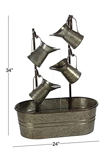Deco 79 Metal Fountain with Watering Cans, 24" x 13" x 34", Gray