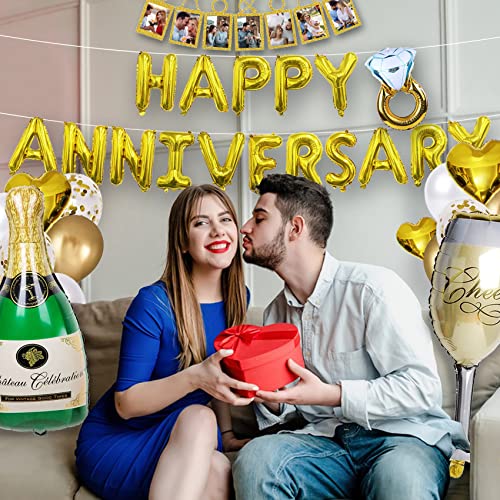 Happy Anniversary Decorations Happy Anniversary Banner Happy Anniversary Balloons 1th, 20th, 30th, 40th, 50th, 60th Anniversary Decorations for Party Romantic Wedding Marriage Anniversary Backdrop