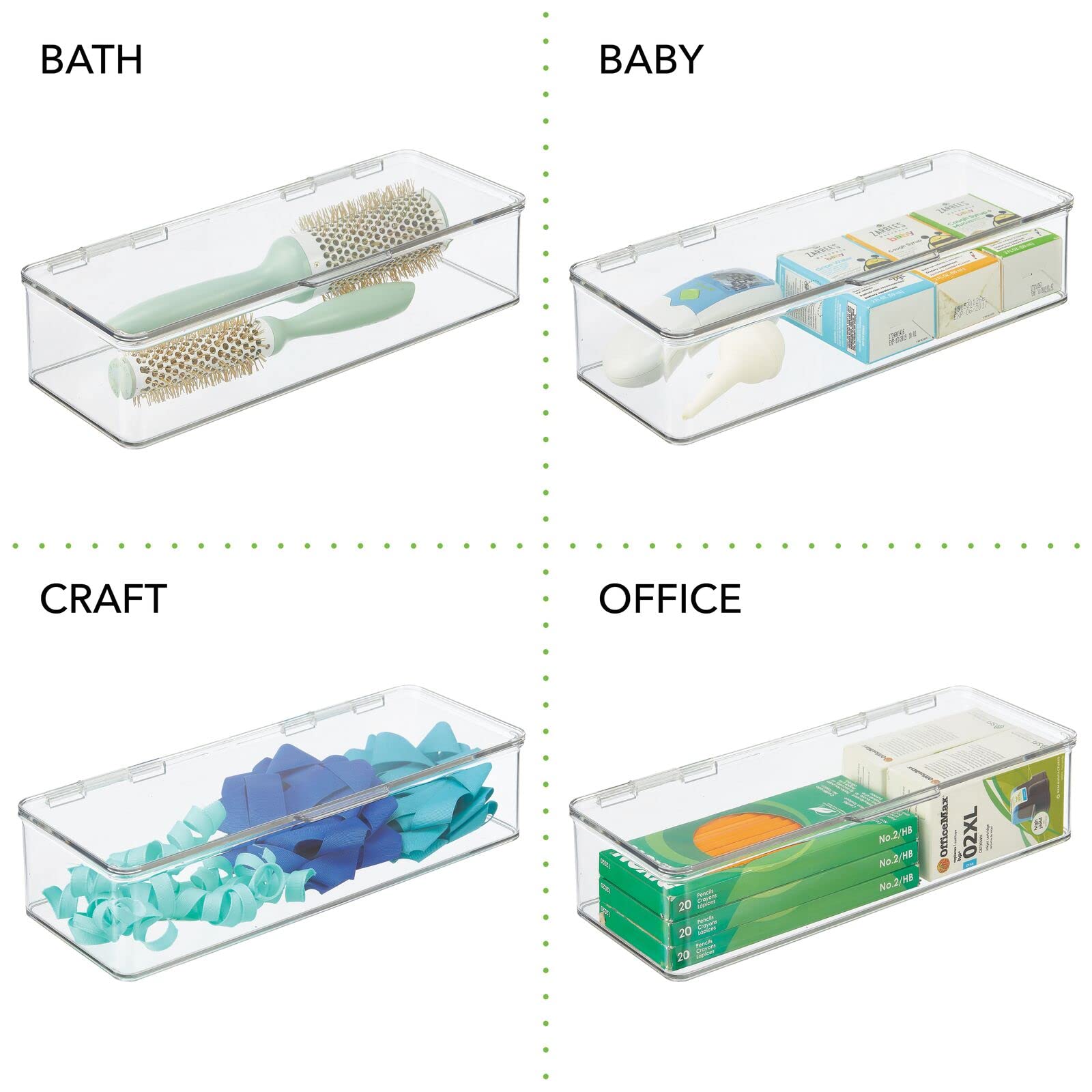 mDesign Long Plastic Cosmetic Storage Organizer Box Containers with Hinged Lid for Bedroom, Bathroom, and Vanity Shelf or Cabinet, Holds Masks, Palettes, Lotion, Astringents, or Nail Polish - Clear