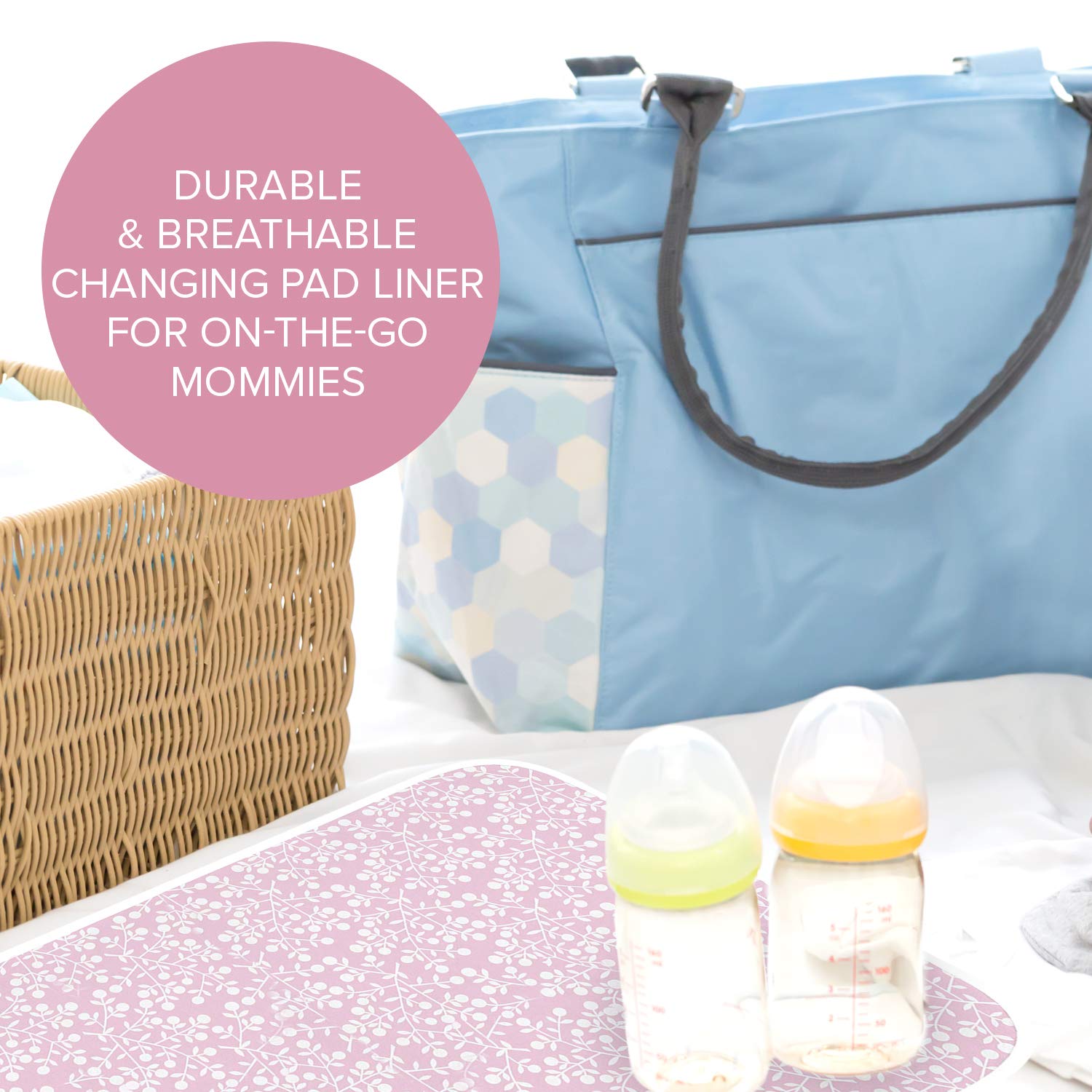 Kushies Deluxe Waterproof Changing Pad Liners - 20 x 30 inches Baby Changing Table Liners - Baby Changing Pads - Diaper Changing Flat Liner Pad Waterproof Portable (Pink Berries)