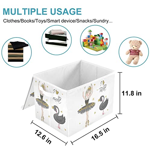 CaTaKu Lovely Black Swan Storage Bins with Lids and Handles, Fabric Large Storage Container Cube Basket with Lid Decorative Storage Boxes for Organizing Clothes