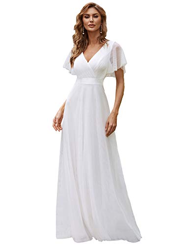 Ever-Pretty Women's A-Line V-Neck Empire Waist Backless Formal Dress Bridesmaid Dress Formal Dress White US14