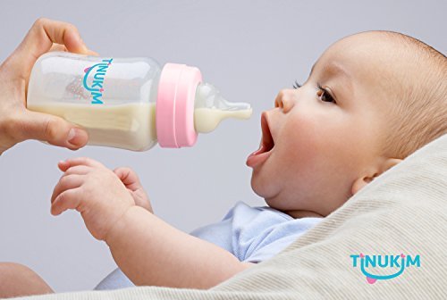 Tinukim iFeed 4 Ounce Self Feeding Baby Bottle with Tube - Handless Anti-Colic Nursing System, Pink - 2-Pack