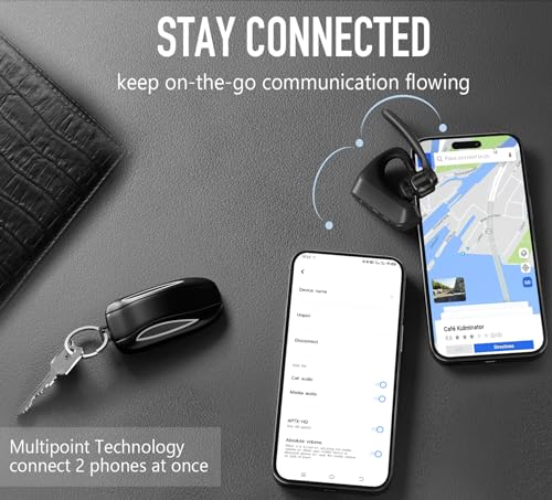 Conambo K10C Bluetooth Headset V5.1, Bluetooth Earpiece with CVC8.0 Dual Mic Noise Cancelling Handsfree Headset 16h Talk Time Wireless Headset for iPhone Android Cellphones Trucker Driver Office Work