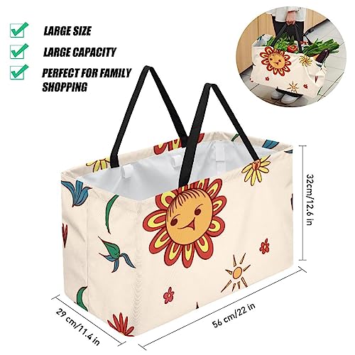 Cartoon Flower PrintingĀ Large Capacity Laundry Organizer Tote Bag - Reusable and Foldable Oxford Cloth Shopping Bags