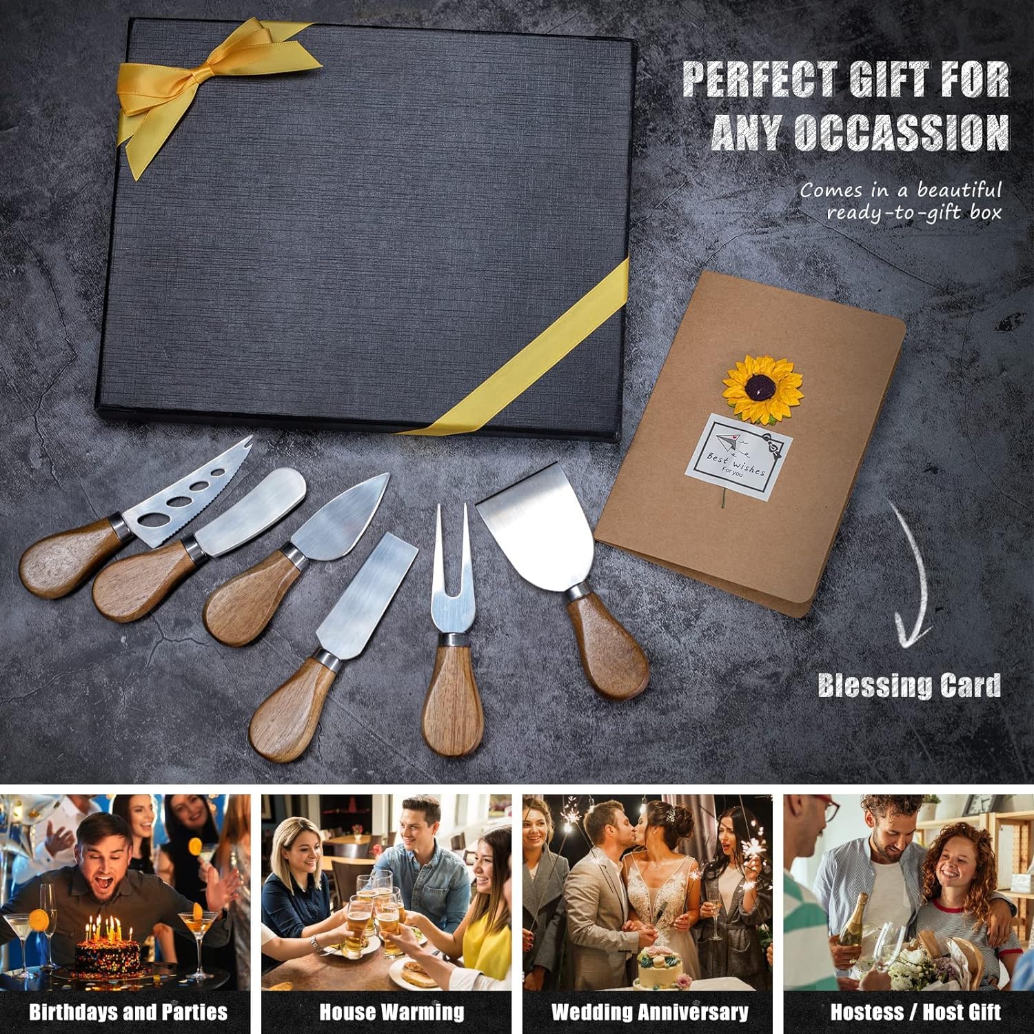 Cheese Knives Set,Stainless Steel Cheese Knife Collection Cheese Slicer Cheese Cutter Cheese Fork,Cheese Spreading Knife Cheese Markers for Charcuterie Boards Accessories Charcuterie Utensils