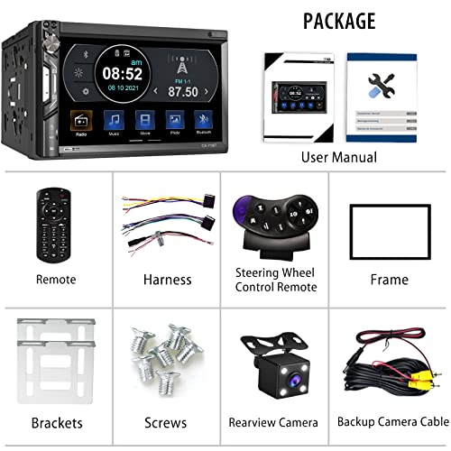Double Din Car Stereo Receiver: 7 Inch HD Touchscreen Car Audio with Bluetooth β LCD Capacitive Monitor | Mirrorlink | Live Rearview Camera | USB/SD/AUX Input | AM/FM Car Radio | Subwoofer