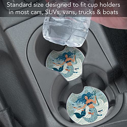 CounterArt Mermaid Island 1 Pack Absorbent Stone Coaster for Vehicle Cup Holder 2.6โ Diameter Manufactured in The USA