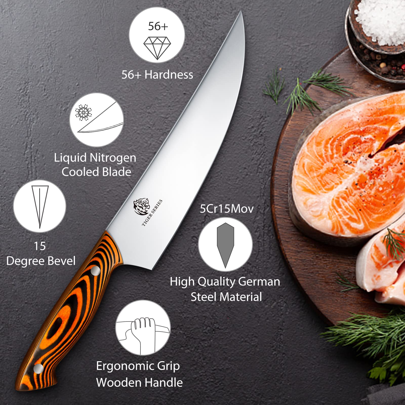 DDF iohEF Chef Knife 8 inch, Super-Sharp High Carbon Stainless Steel Kitchen Knife Ergonomic Wood Handle Durable Blade Cooking Cutting Chopping Knife with Gift Box
