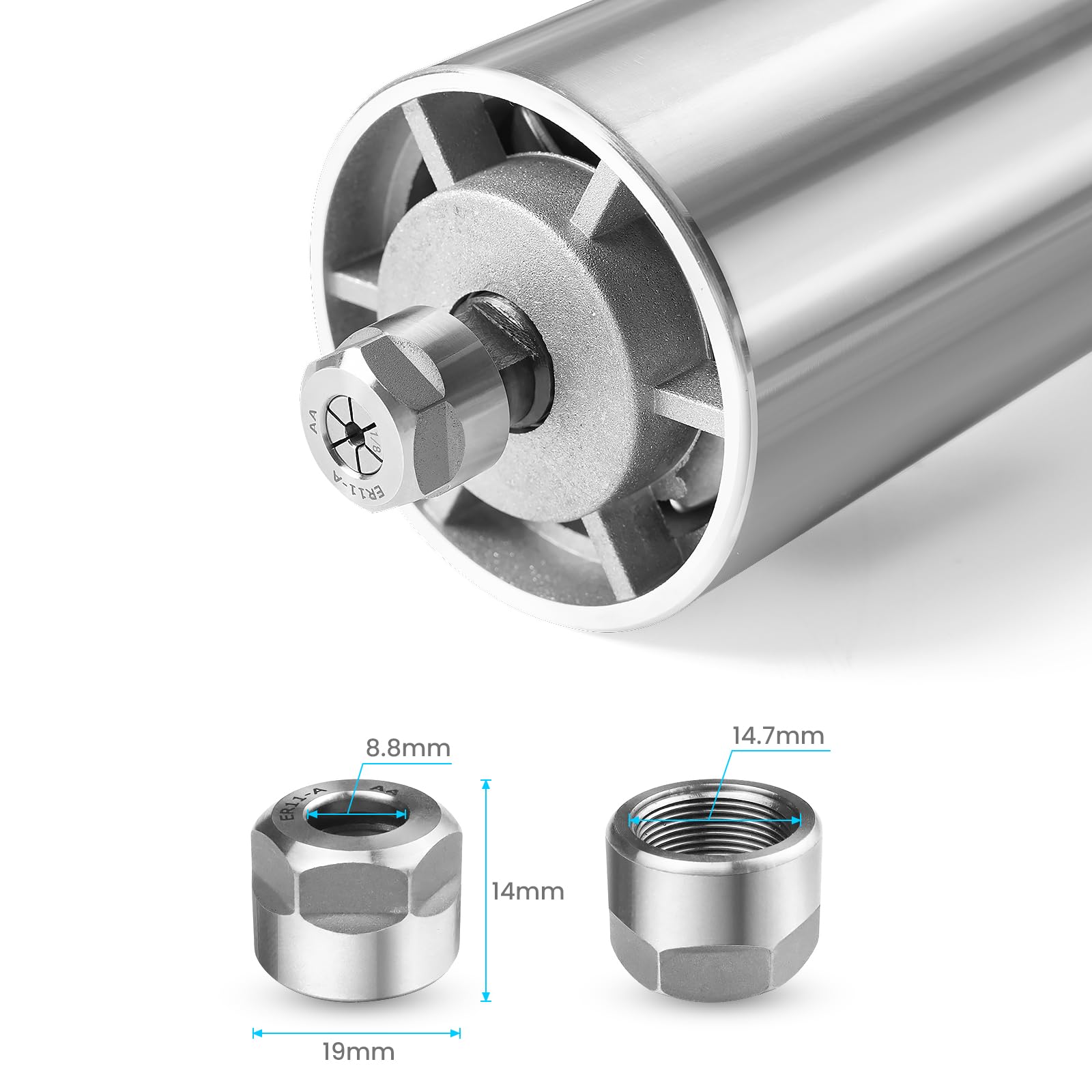 NymoLabs 7000-30000RPM CNC Router Spindle Motor with 1/8" ER11 Collet Set, 710W/110V, Upgraded for Most CNC Machines with 65mm Spindle Mount