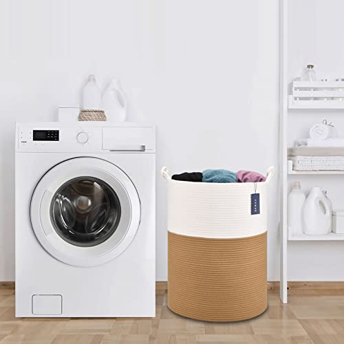 COMSE Extra Large Blanket Basket, Storage Basket, Large Laundry Baskets, 15.7βx 21.7β, Cotton Rope Basket, Blanket Storage for Living Room, Toy Basket, Woven Basket, Clothes Baskets,White/Camel
