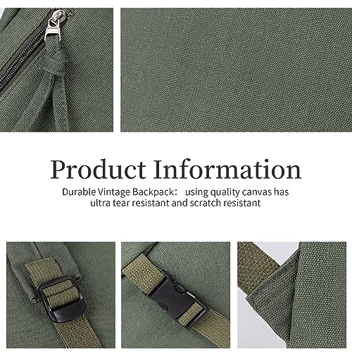ecosmile Canvas Vintage Backpack Women's Campus Backpack Casual Shoulder Daypack Backpacks for Mens,Green