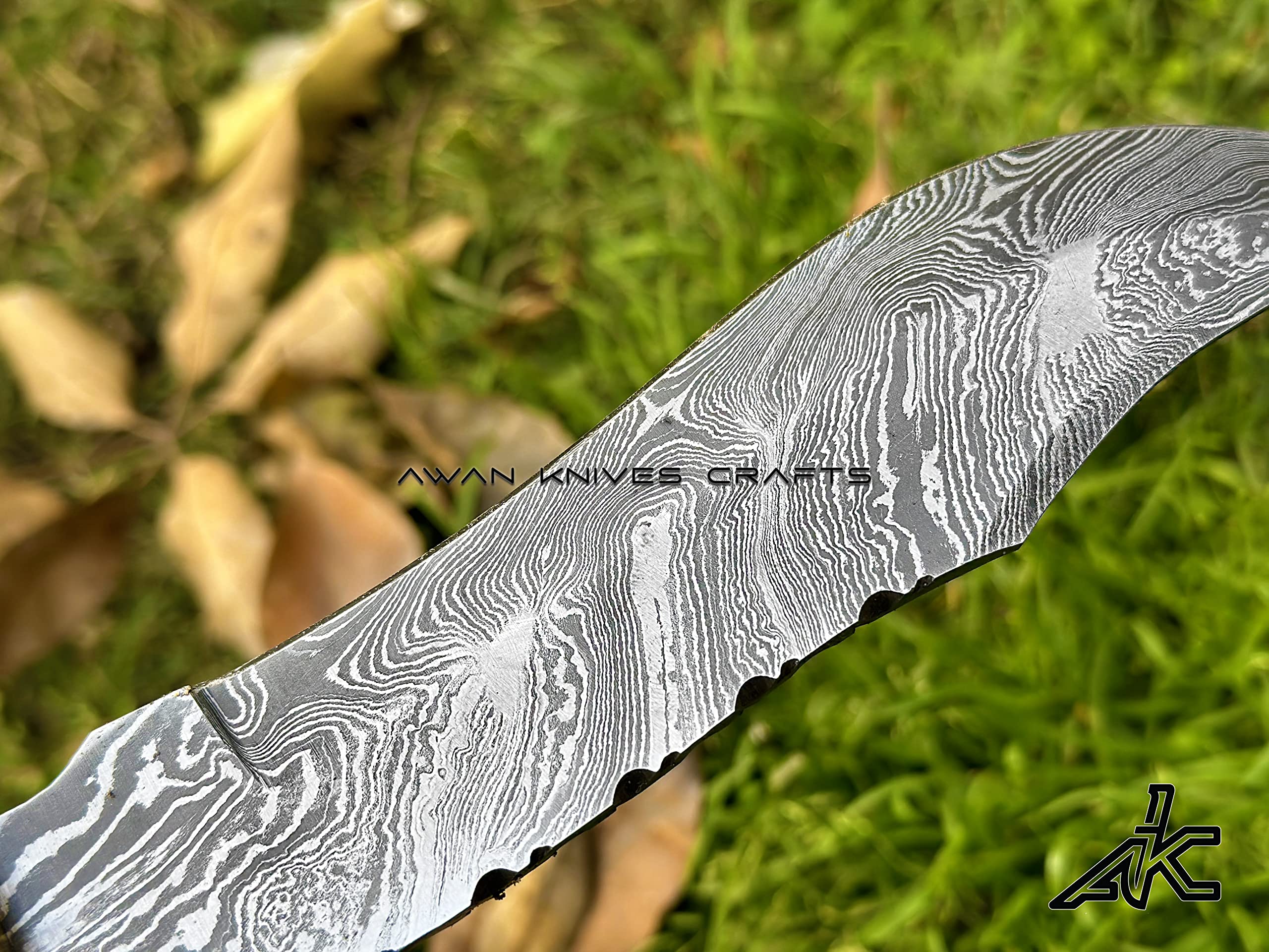 Awan Knives Crafts - 12" Handmade Damascus Hunting Knife with Sheath - Unique Fixed Blade Knife for Men - Exotic Wood Handle - Choose Your Color (Green)