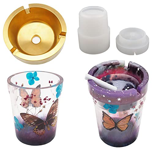 Double Layer Resin Ashtray Mold Kit - Unityown Car Ashtray with Lid Smell Proof - DIY Crystal Silicone Molds for Epoxy Resin Tray Making Tools - Holiday Gift for Father or Boyfriend