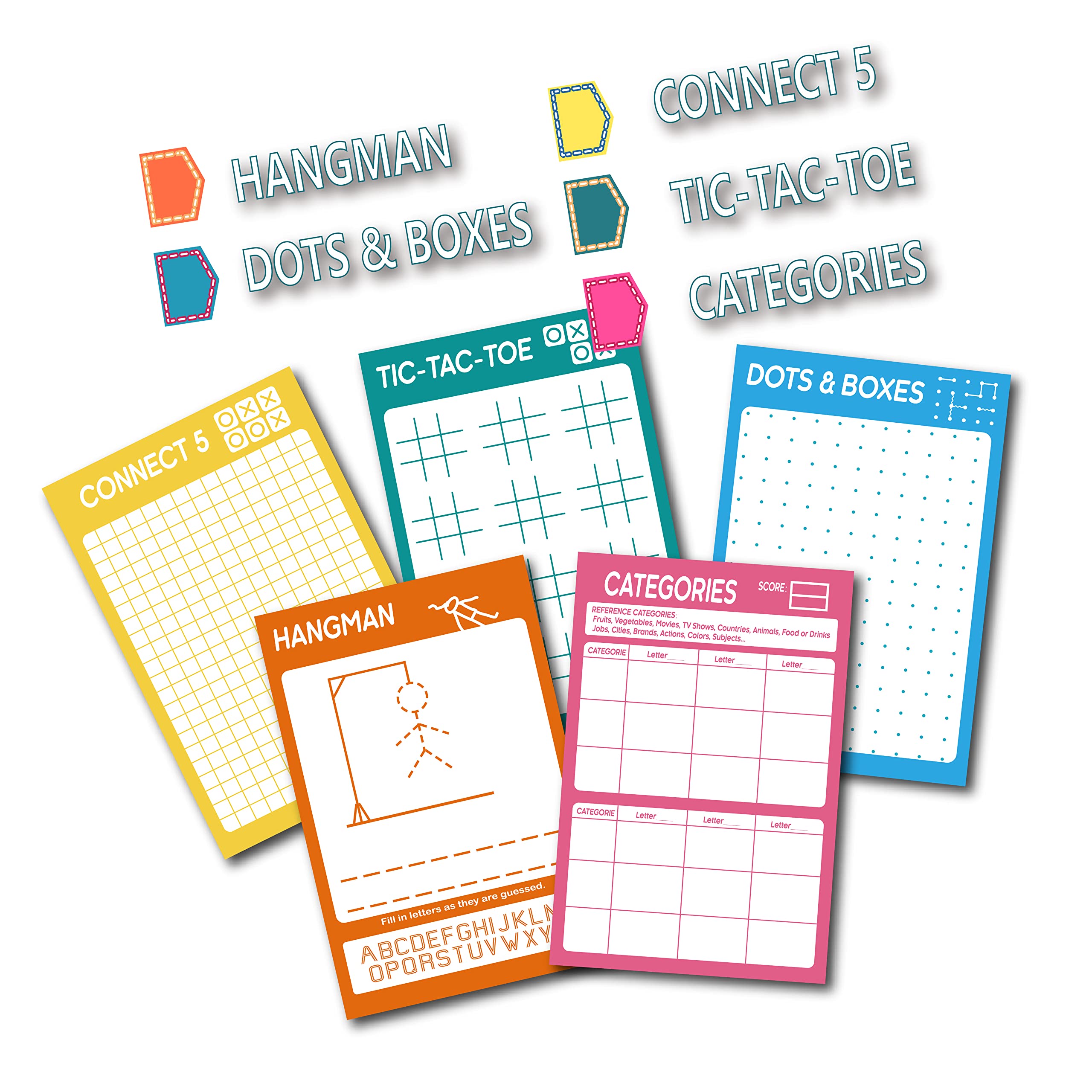 GRANDLMOON 5 Portable Travel Game Activities Pad On The Go Plane Trip Pen Pencil and Paper Game for Kids 6 x 9-inches (75 Sheets)