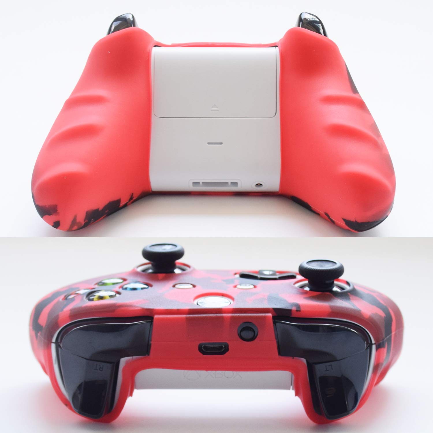 Hikfly Xbox One Controller Cover Silicone Xbox Grip Kits for Xbox One Controller Video Games(1 x Controller Camouflage Cover with 8 x Thumb Grip Caps)(Red)
