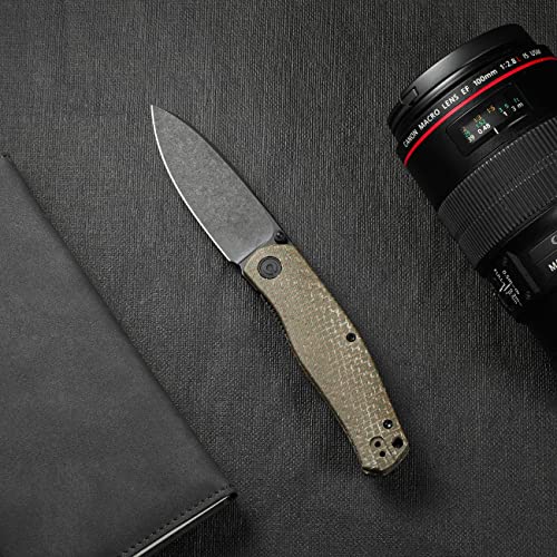 CIVIVI Sokoke Folding Knife, Ray Laconico Pocket Knife for EDC, 3.35" 14C28N Steel Blade Burlap Micarta Handle Thumb Stud Opener Front Flipper Utility Knife C22007-2